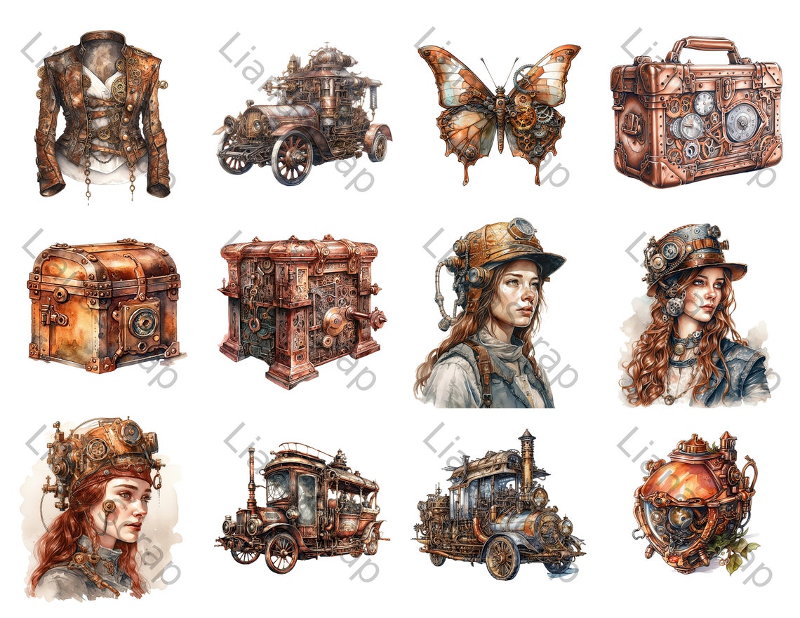 Steampunk Copper Clipart PNG Set 36 Steampunk Clipart - Etsy