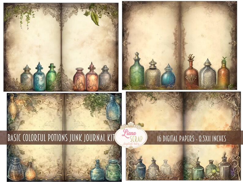 Basic Colorful Potions Digital Paper for Junk Journals, Old Paper ...