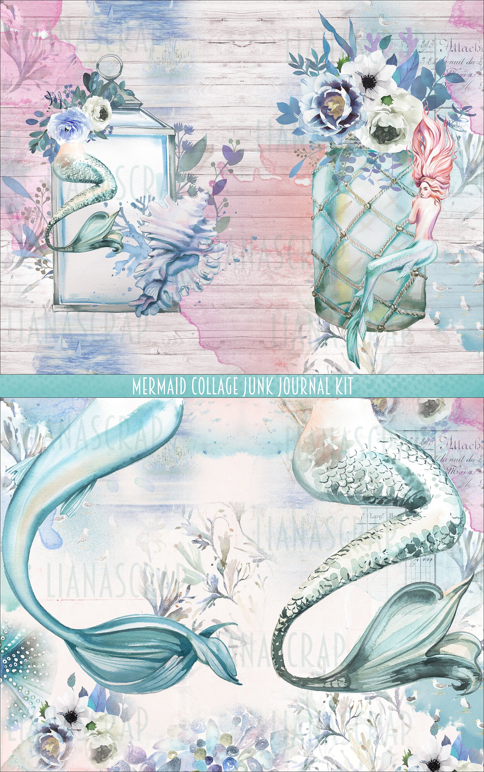 Mermaid Collage Junk Journal Kit Mermaids and Sea Life - Etsy