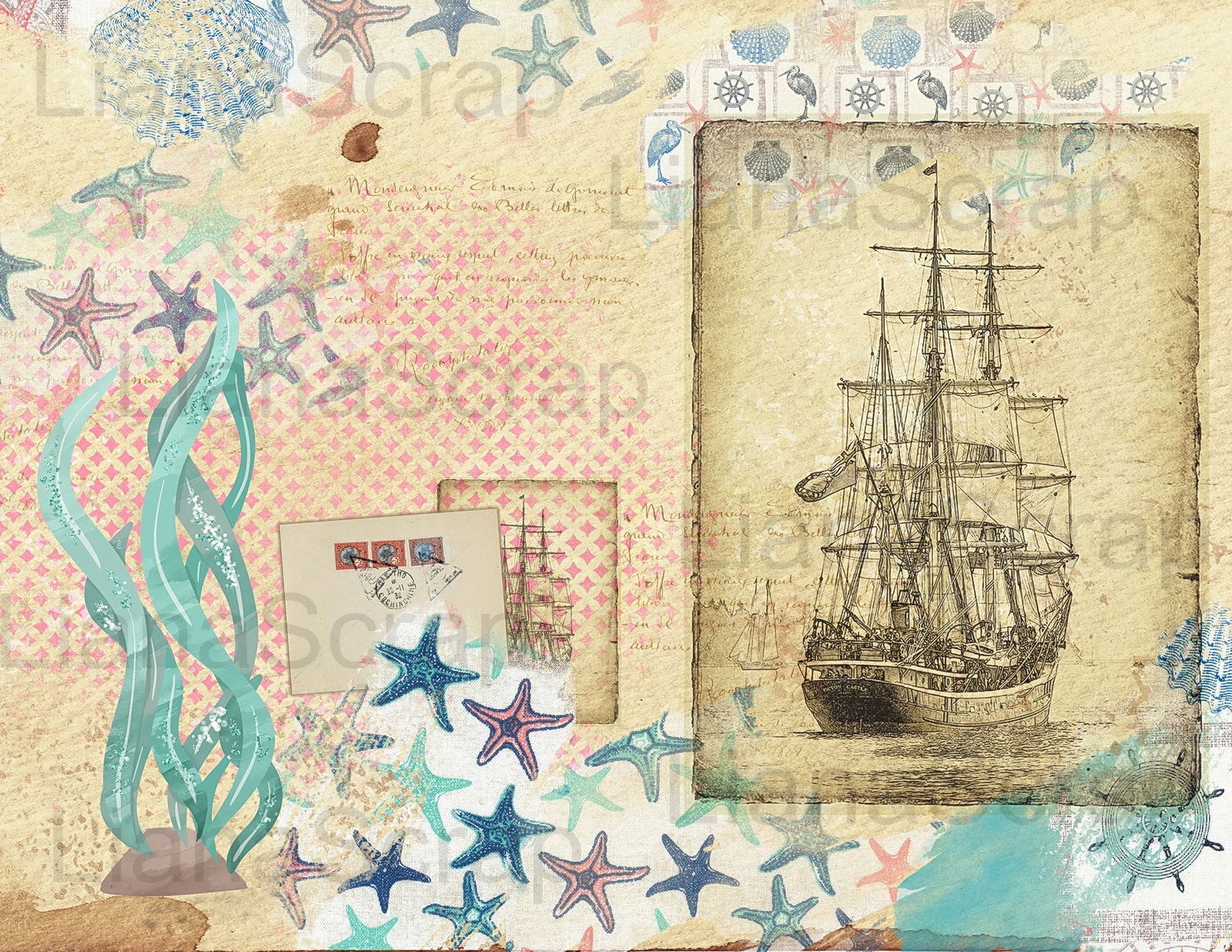 Coral and Shells Junk Journal Kit Sea Printables Nautical - Etsy