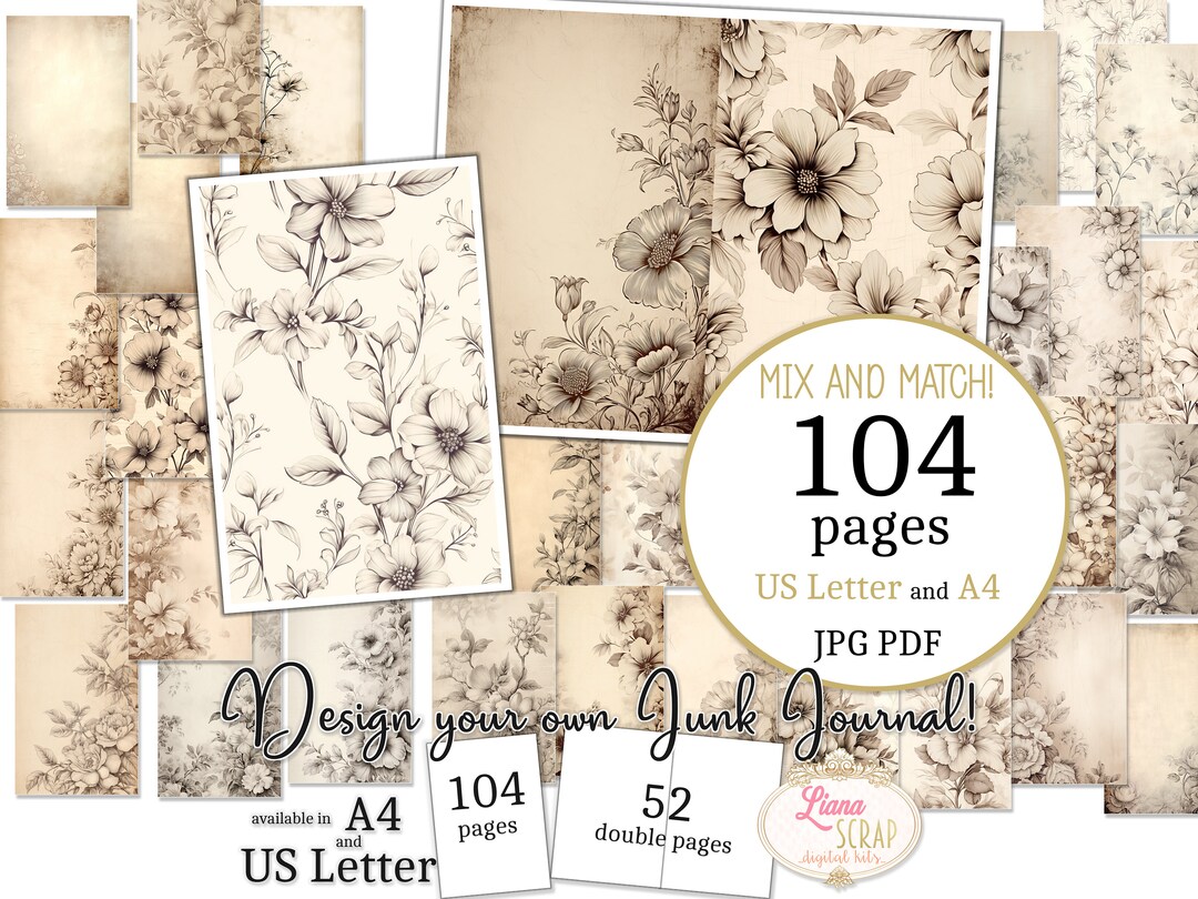 Junk Journal - Flower Contour - US Letter and A4 Size, Mix and Match ...