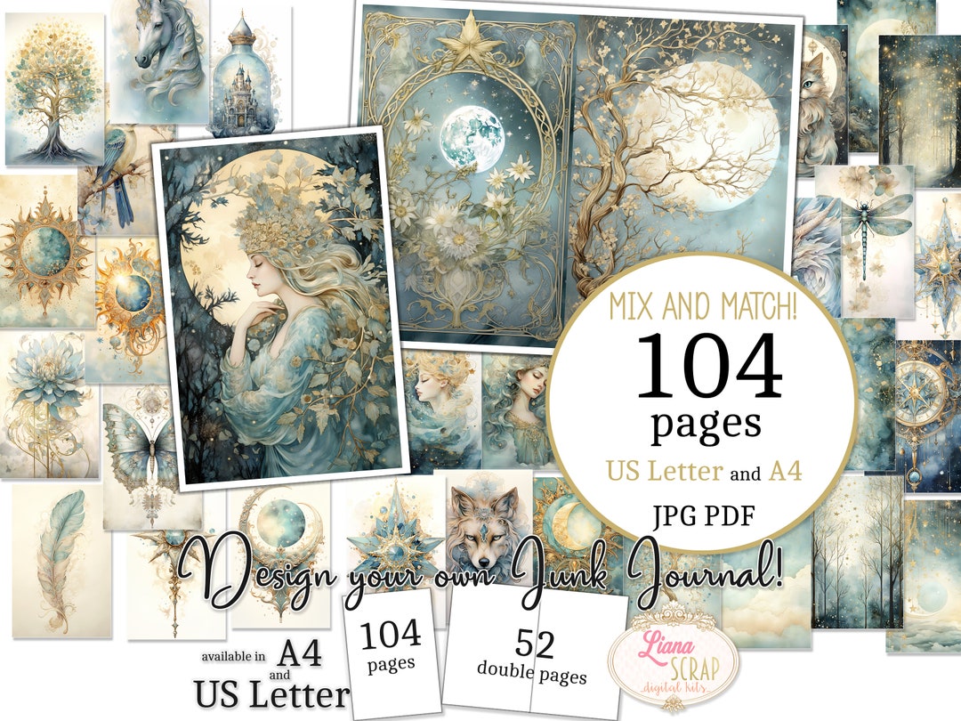 Moonlight Junk Journal Pages – Magical Forest, Celestial Ephemera (PDF ...