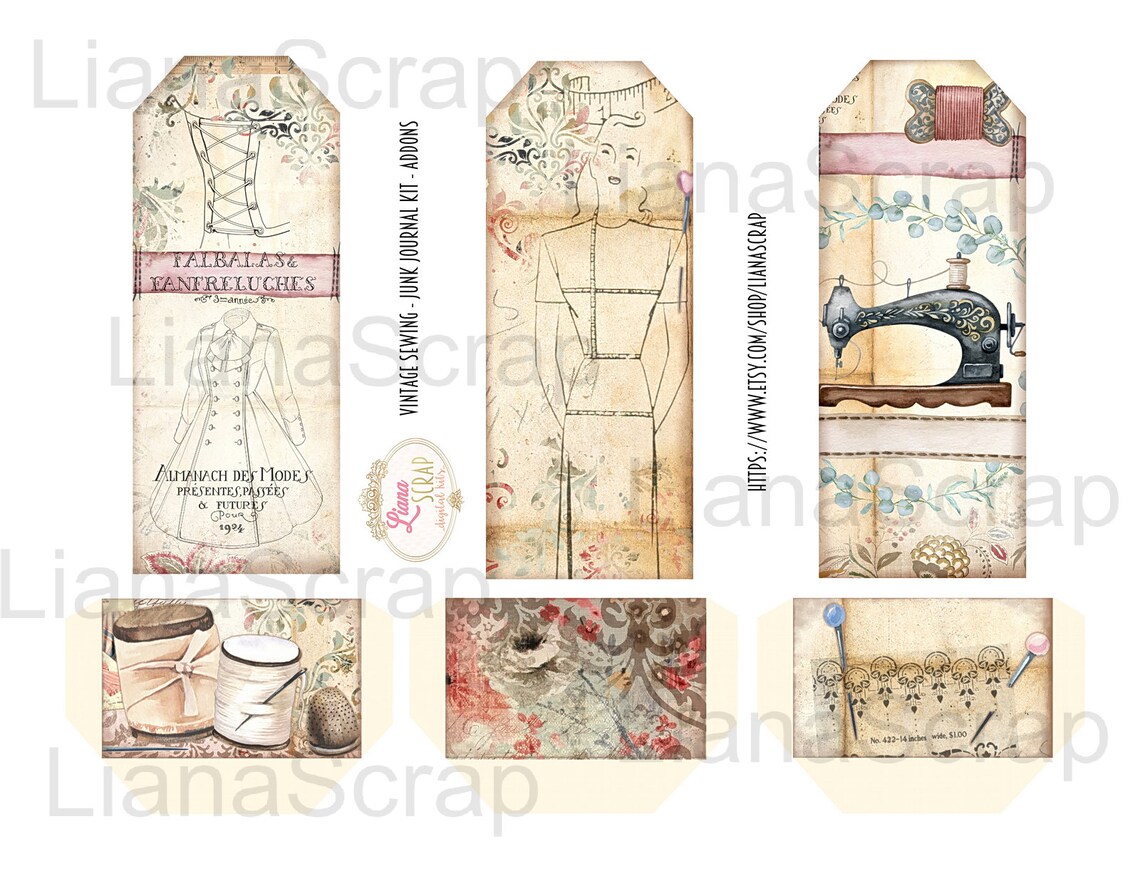 Vintage Sewing Ephemera Printables Sewing Digital Collage - Etsy