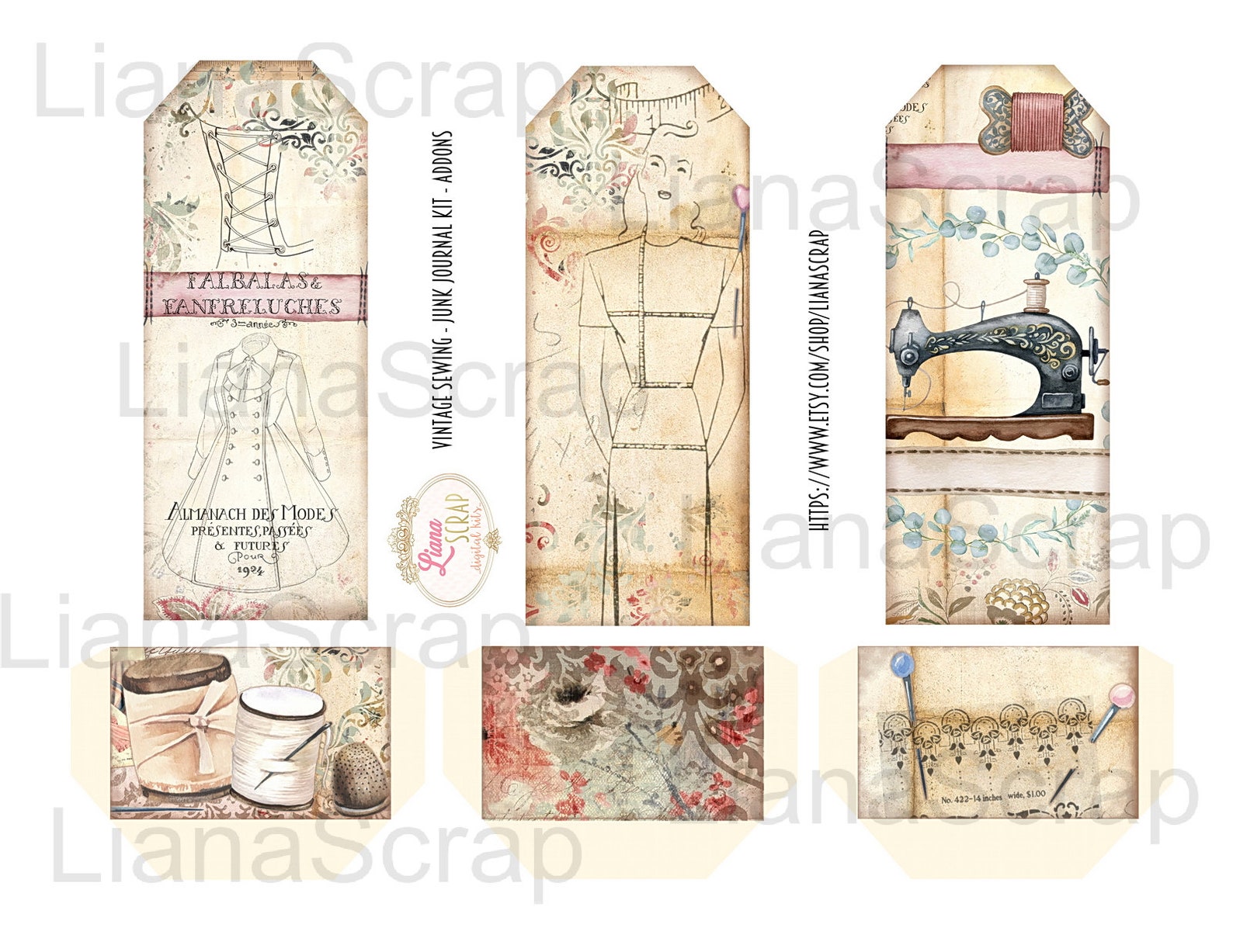 Vintage Sewing Ephemera Printables Sewing Digital Collage - Etsy