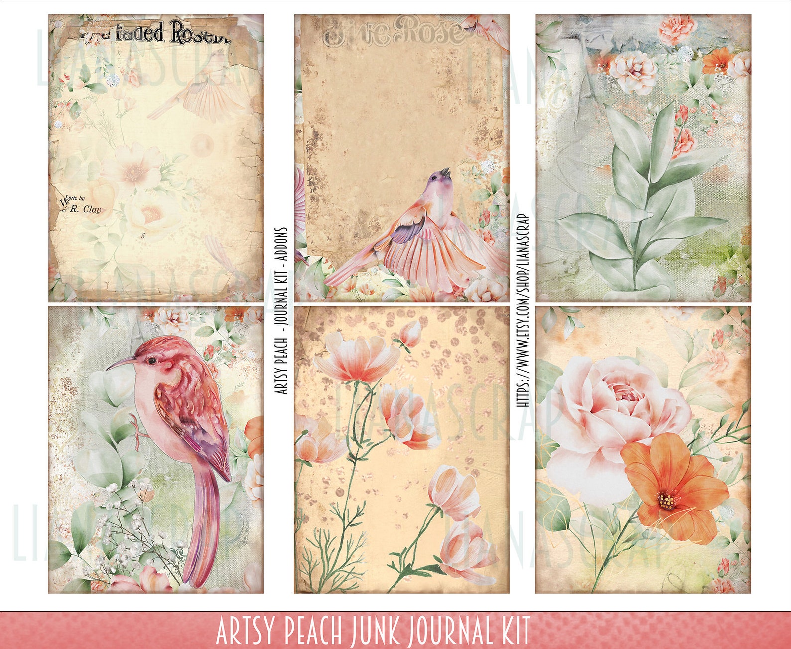 Artsy Peach Junk Journal Digital Kit Printable Flowers and | Etsy