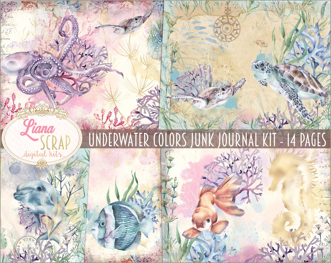 Underwater Colors Junk Journal Kit, Underwater Life Printables, Sea ...