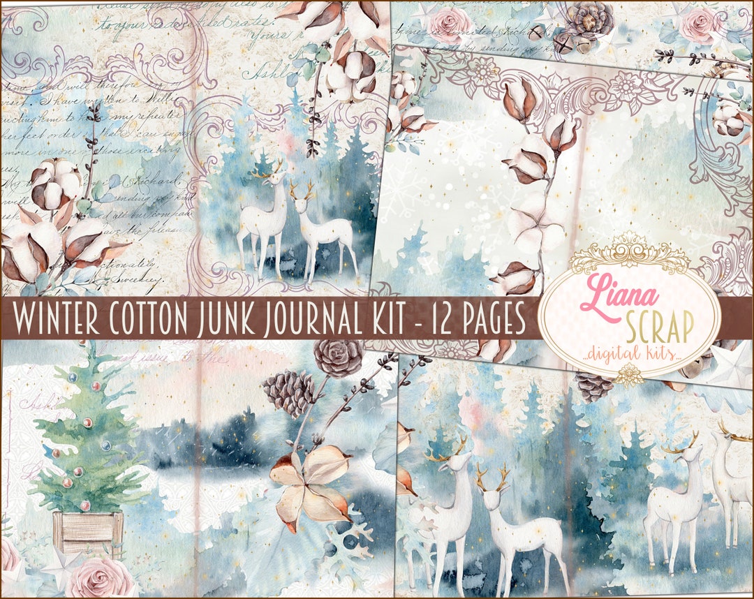 Winter Cotton Junk Journal Kit, Winter Collage Printables, Digital ...