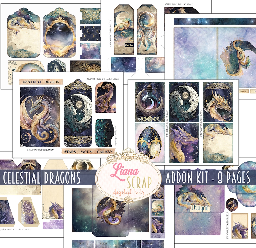 Celestial Dragons Junk Journal ADDON Kit, Fantasy World Collage ...