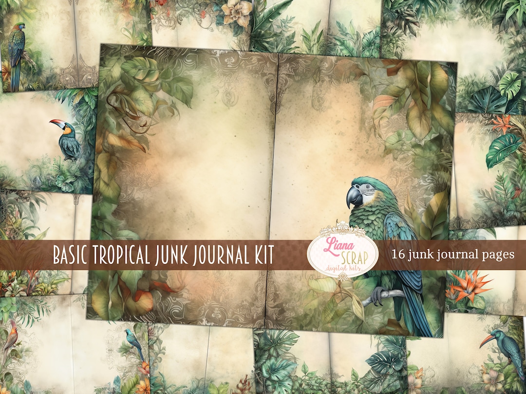 Basic Tropical Digital Paper for Junk Journals, Journal Paper With ...