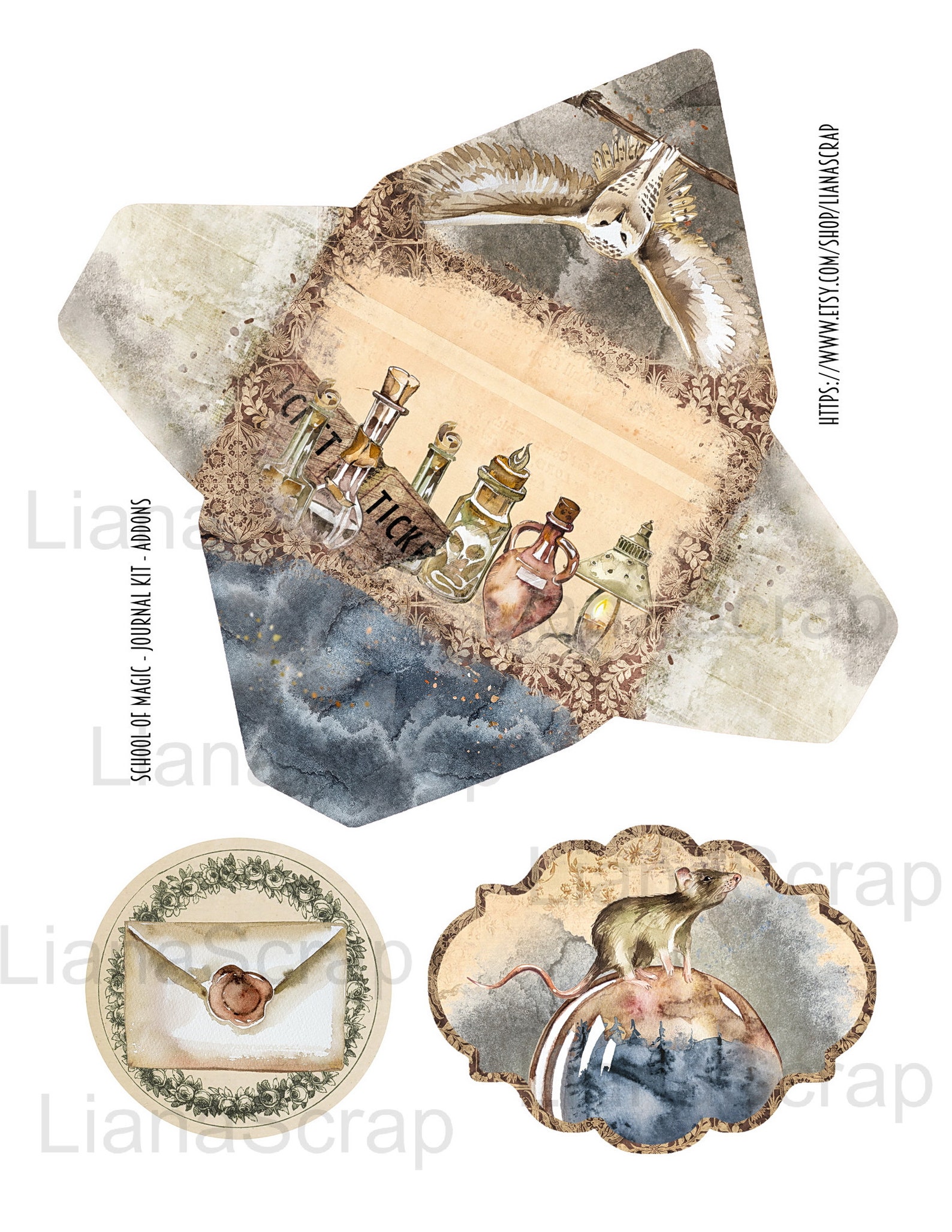 School of Magic Junk Journal Ephemera ADDON Digital Kit Printable ...