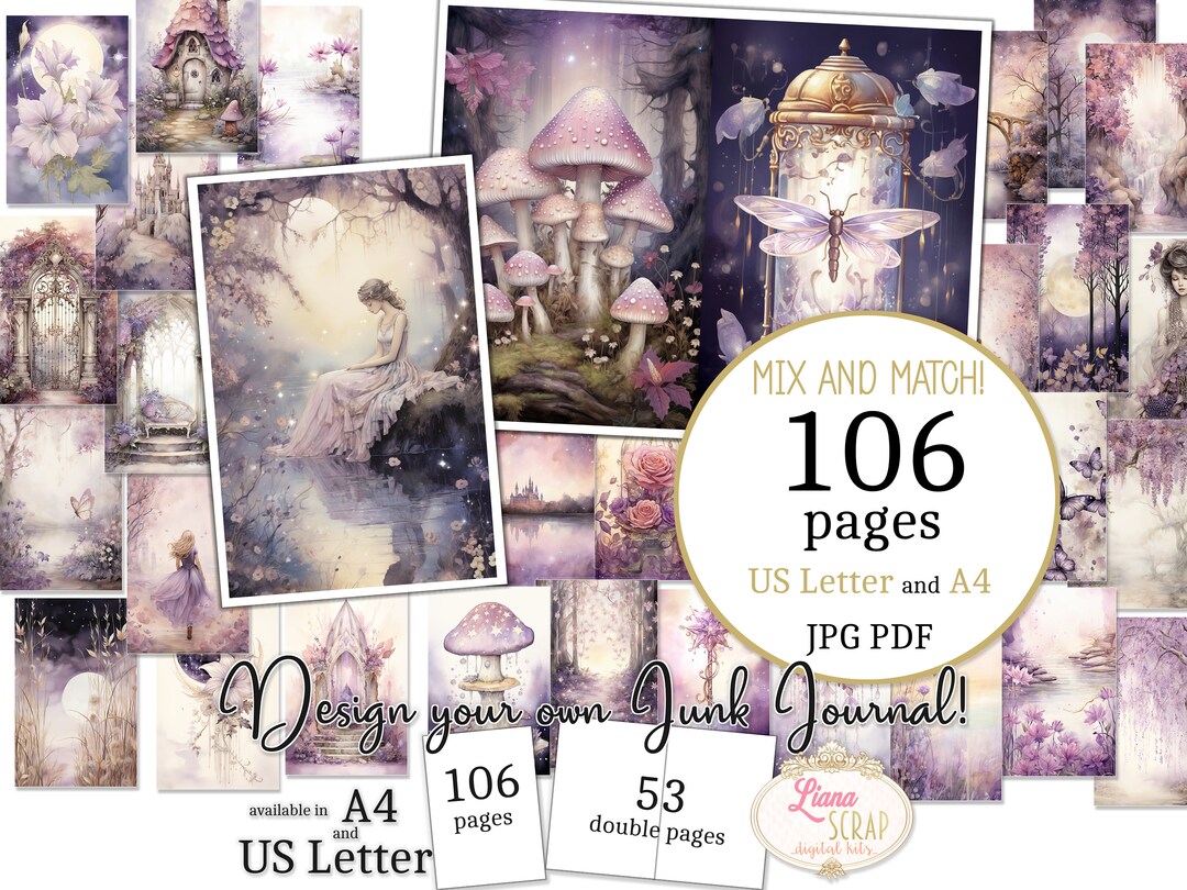 Junk Journal - Purple Fairytale - US Letter and A4 Size, Mix and Match ...