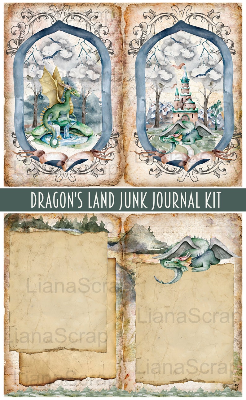 Dragons Land Junk Journal Digital Kit Printable Dragon - Etsy