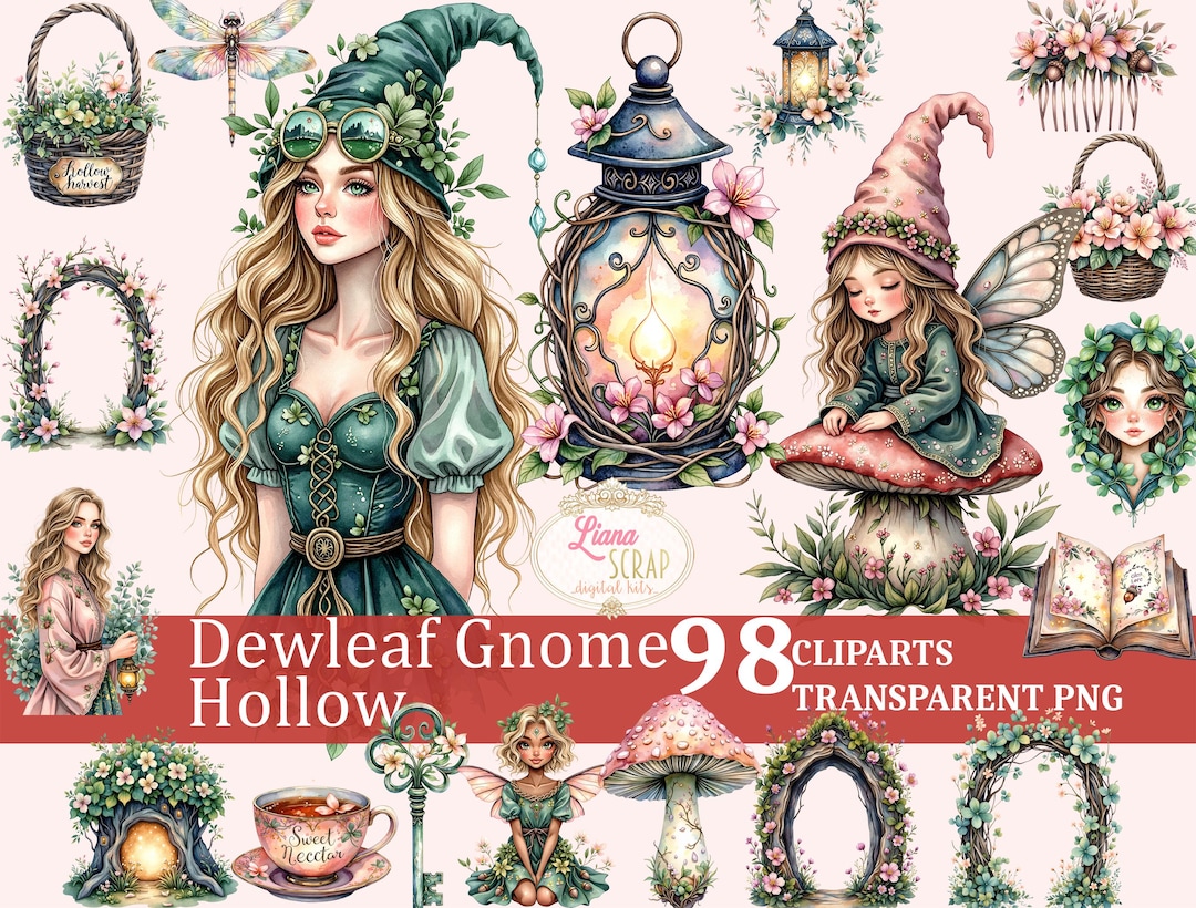 Watercolor Gnome Clipart Set – Fairies, Mushrooms, Woodland PNG (98 ...