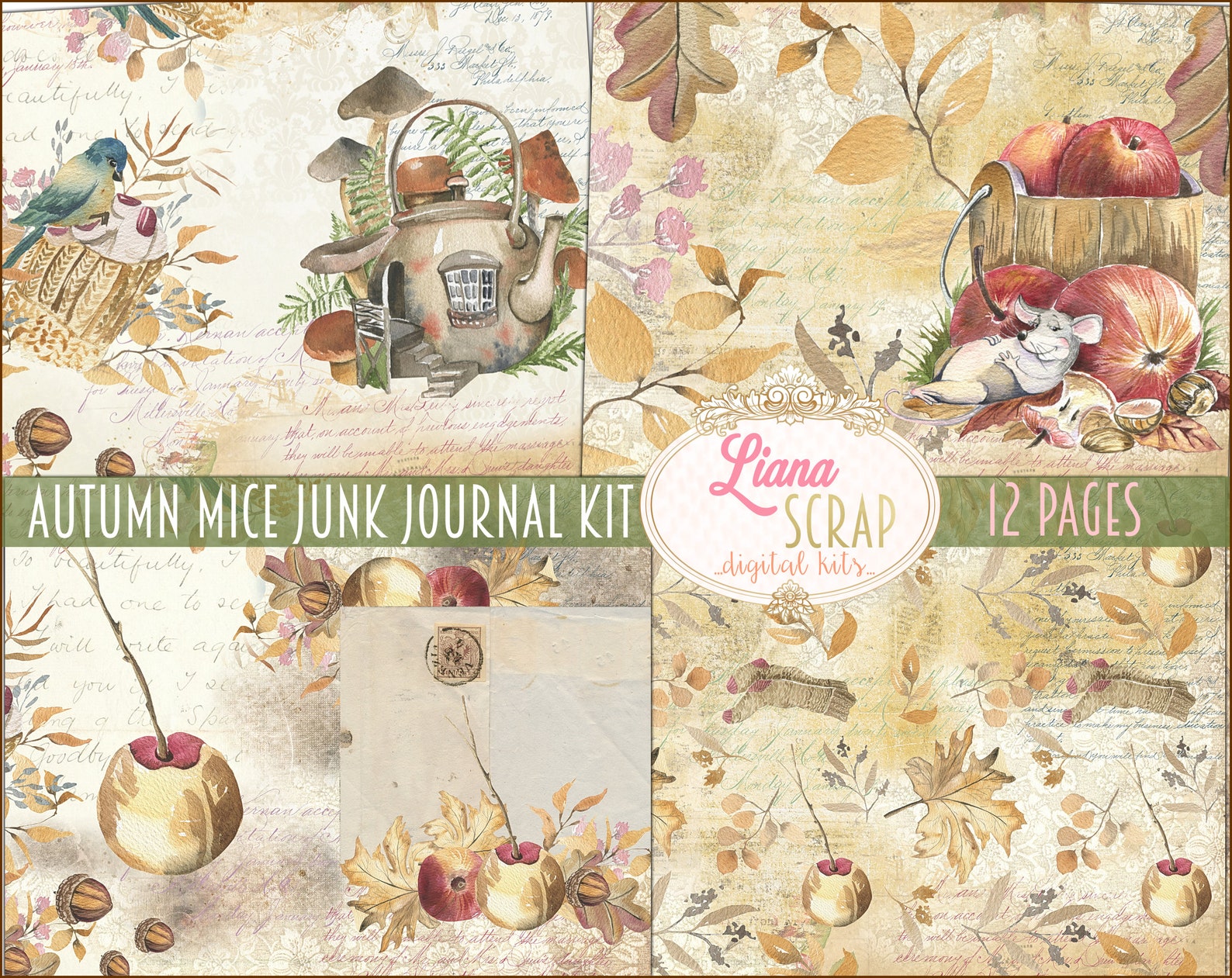 Autumn Mice Junk Journal Digital Kit Printable Autumn Flowers - Etsy