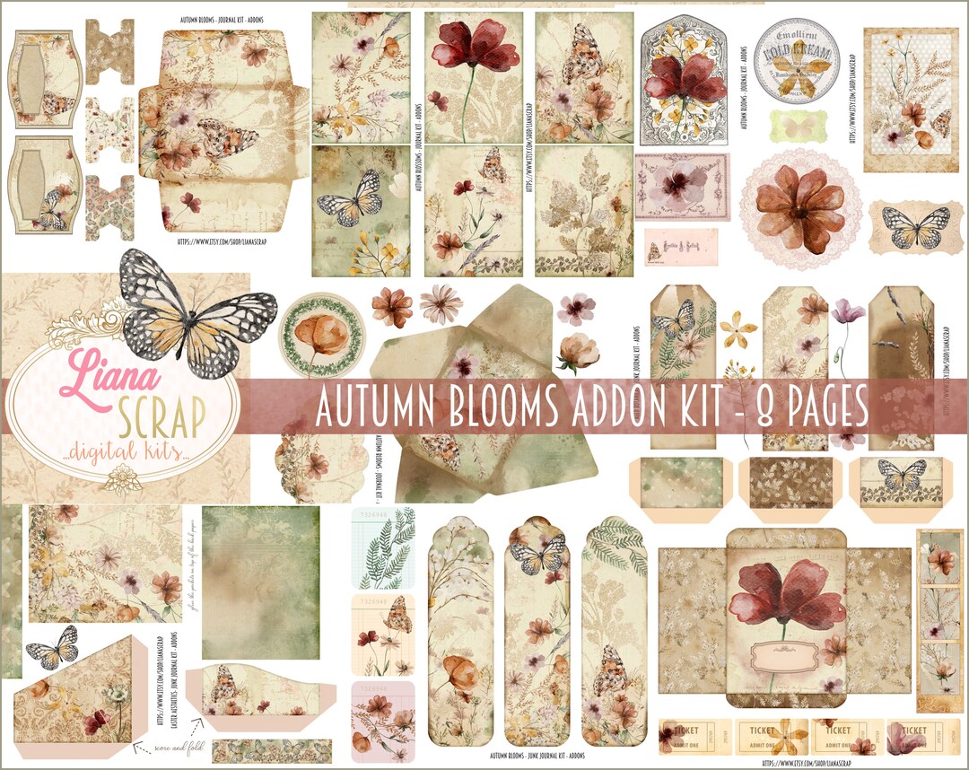 Autumn Blooms ADDON Digital Kit, Autumn Flowers and Butterflies Digital ...