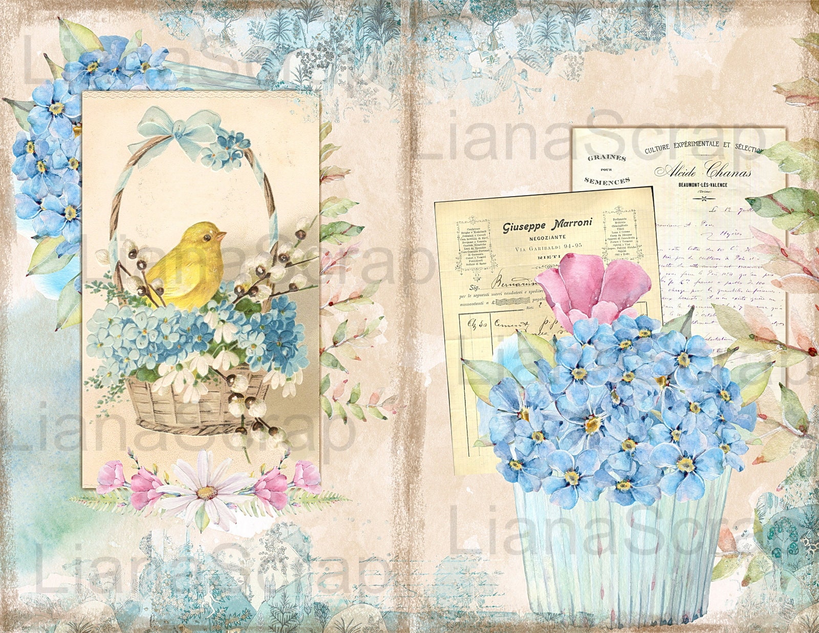 Blue in the Garden Vintage Junk Journal Digital Kit Printable | Etsy