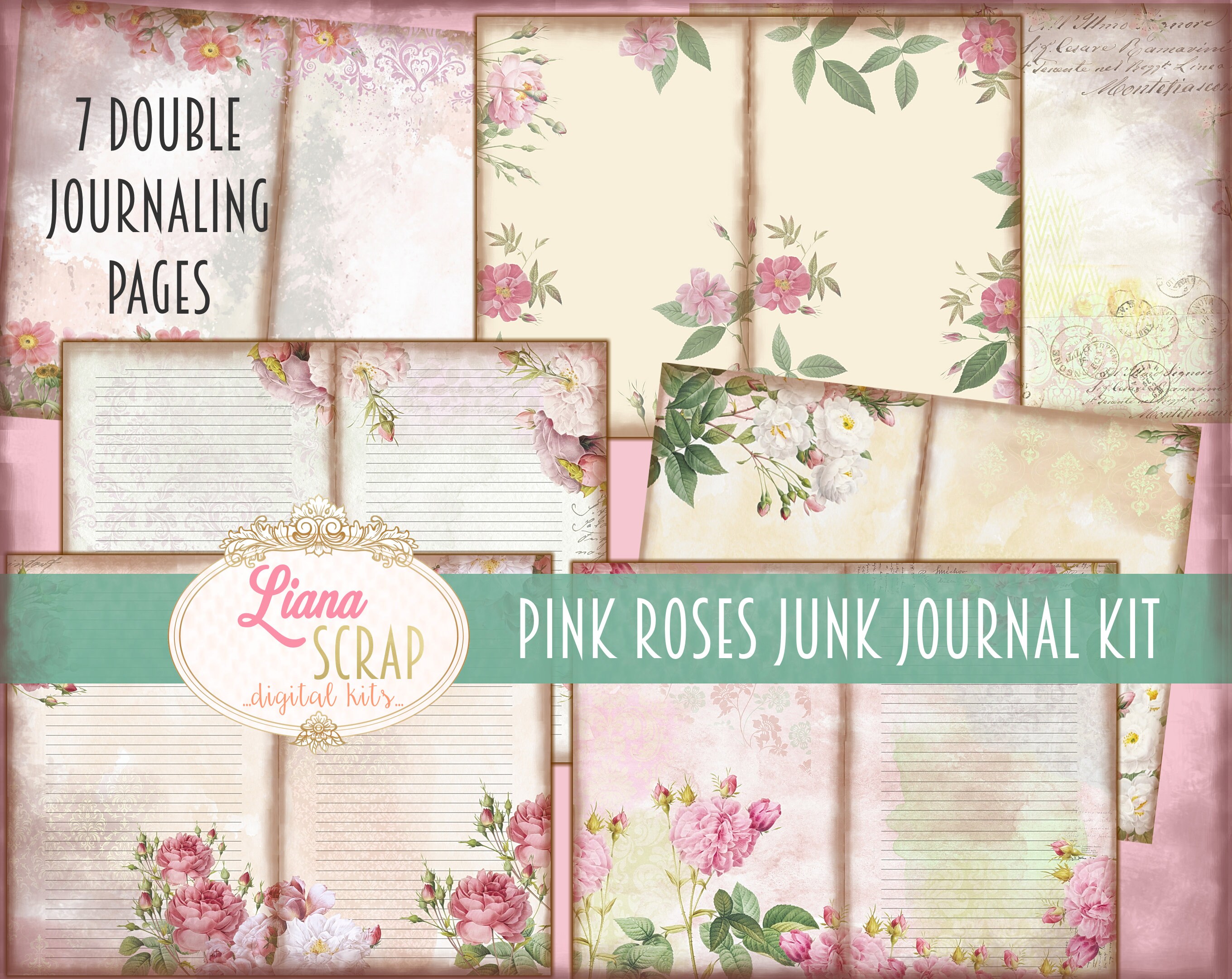 Pink Roses Junk Journal Digital Kit Printable Flowers and - Etsy
