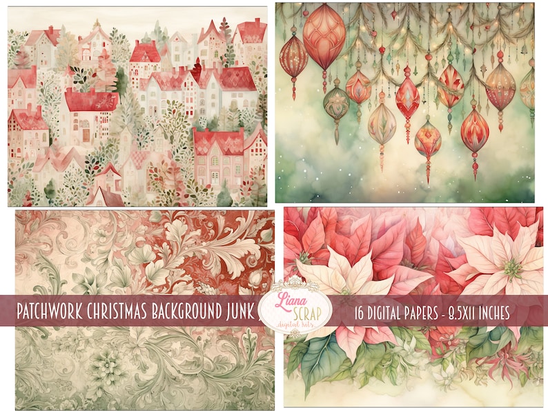Patchwork Christmas Paper, Collage Background, 8.5x11 (PDF) - Etsy ...