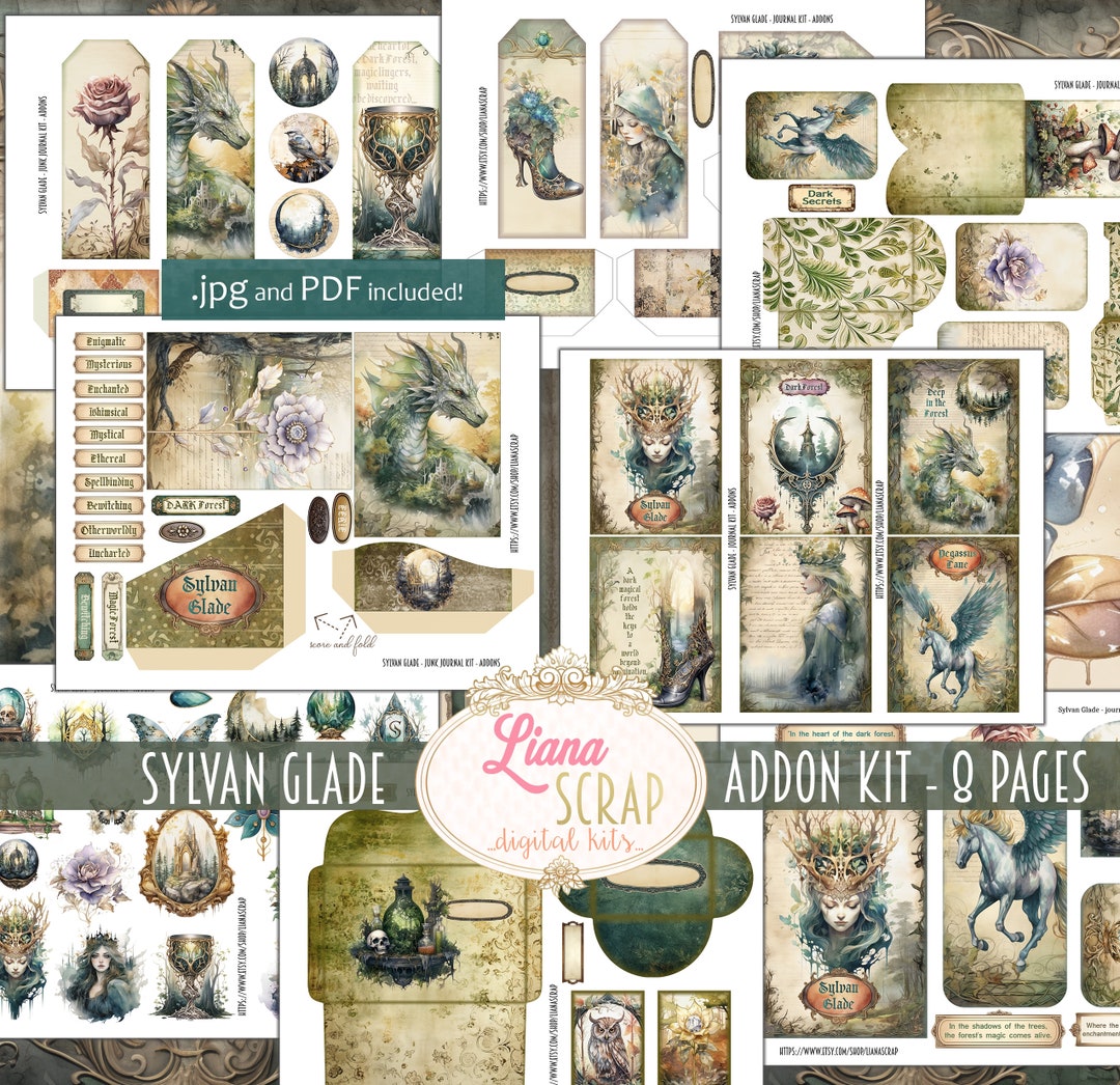 Sylvan Glade Junk Journal ADDON Kit, Fantasy Collage Printables, Dark ...