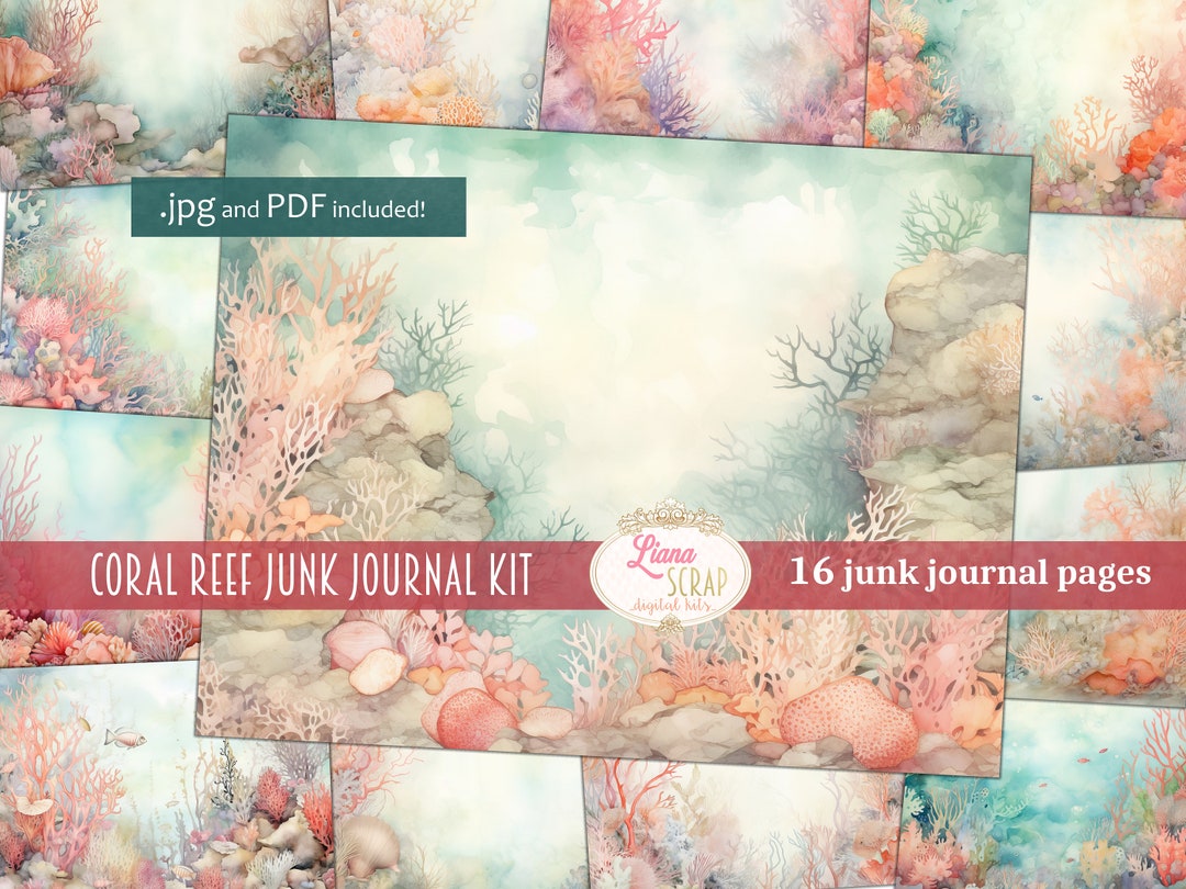 Coral Reef Background, Digital Junk Journal, Coral Reef Collage ...