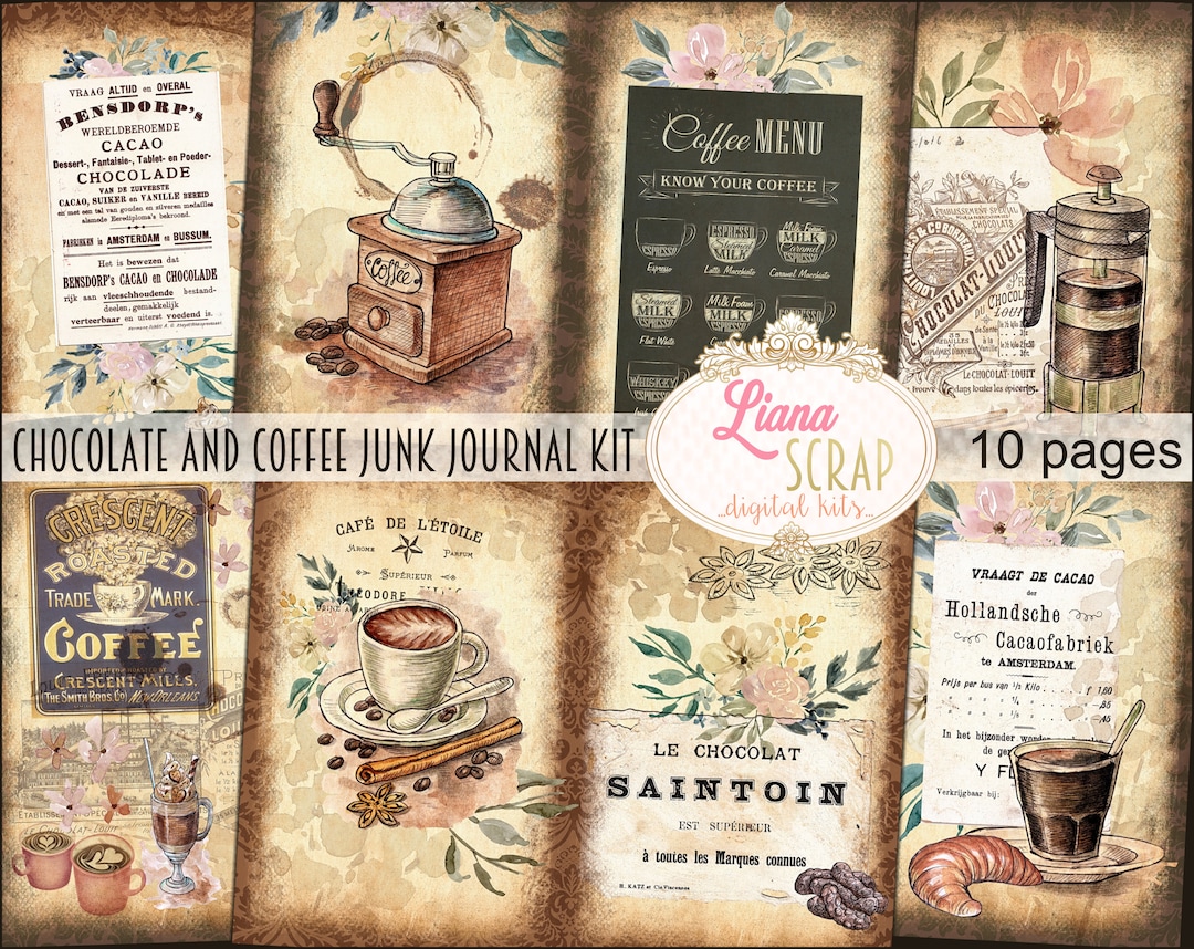Chocolate and Coffee Junk Journal Digital Kit, Coffee Printable Journal ...