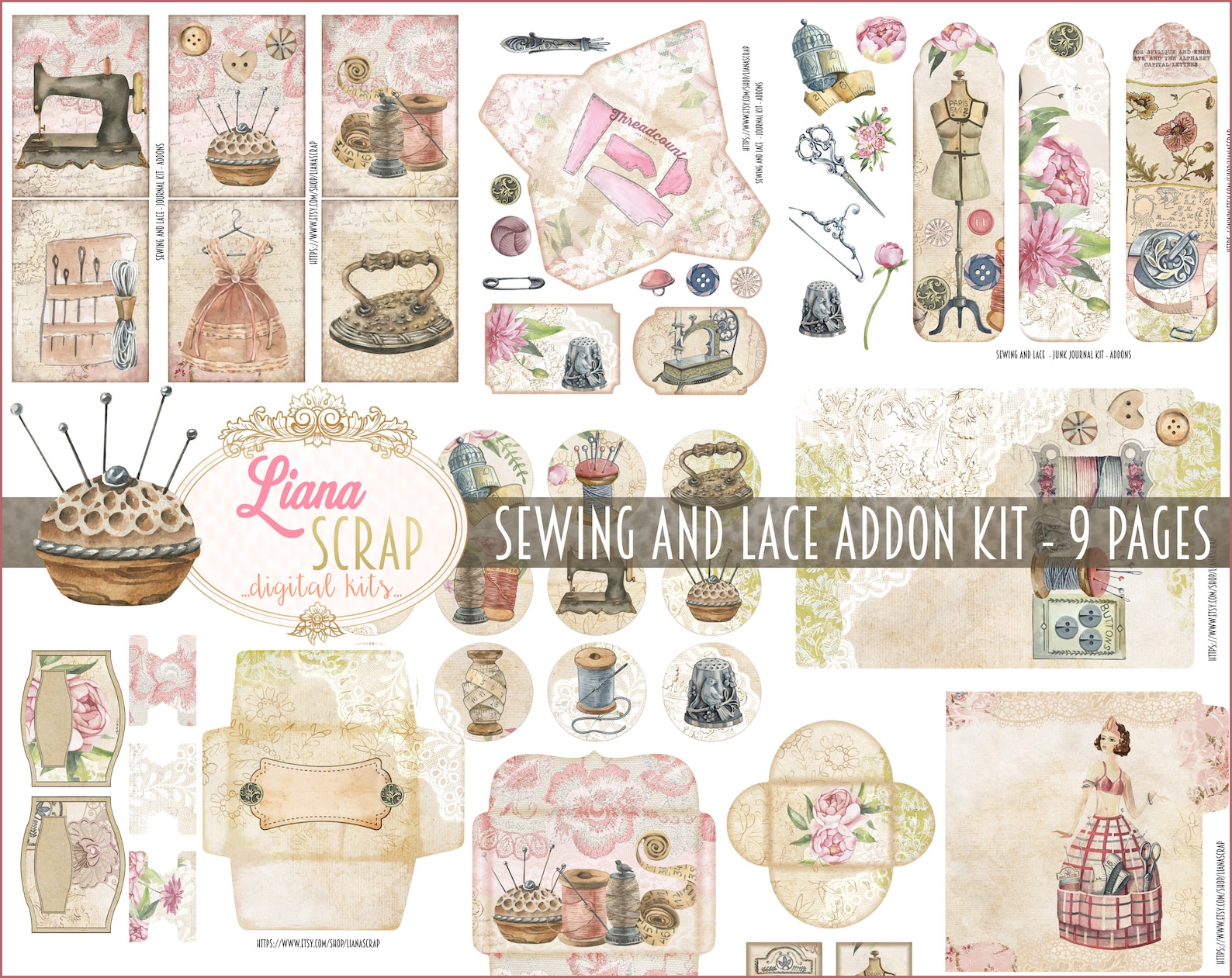 Sewing and Lace Ephemera Printables Sewing Digital Collage - Etsy