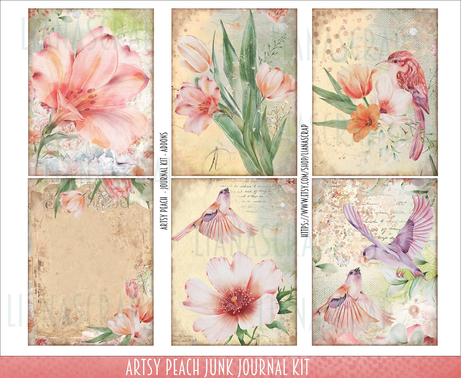 Artsy Peach Junk Journal Digital Kit Printable Flowers and | Etsy