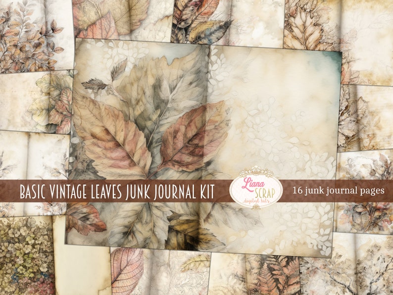 Basic Vintage Leaves Digital Paper for Junk Journals Paper - Etsy