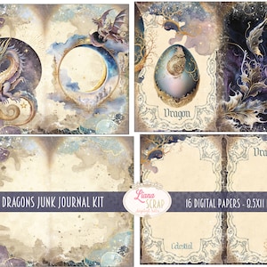 Celestial Dragons Junk Journal Kit, Fantasy World Collage Printables ...