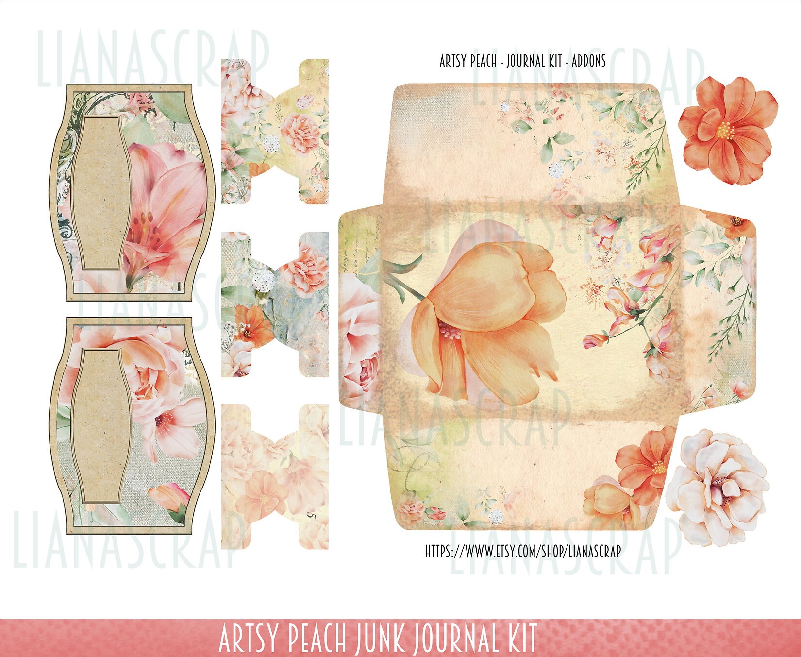 Artsy Peach Junk Journal Digital Kit Printable Flowers and - Etsy