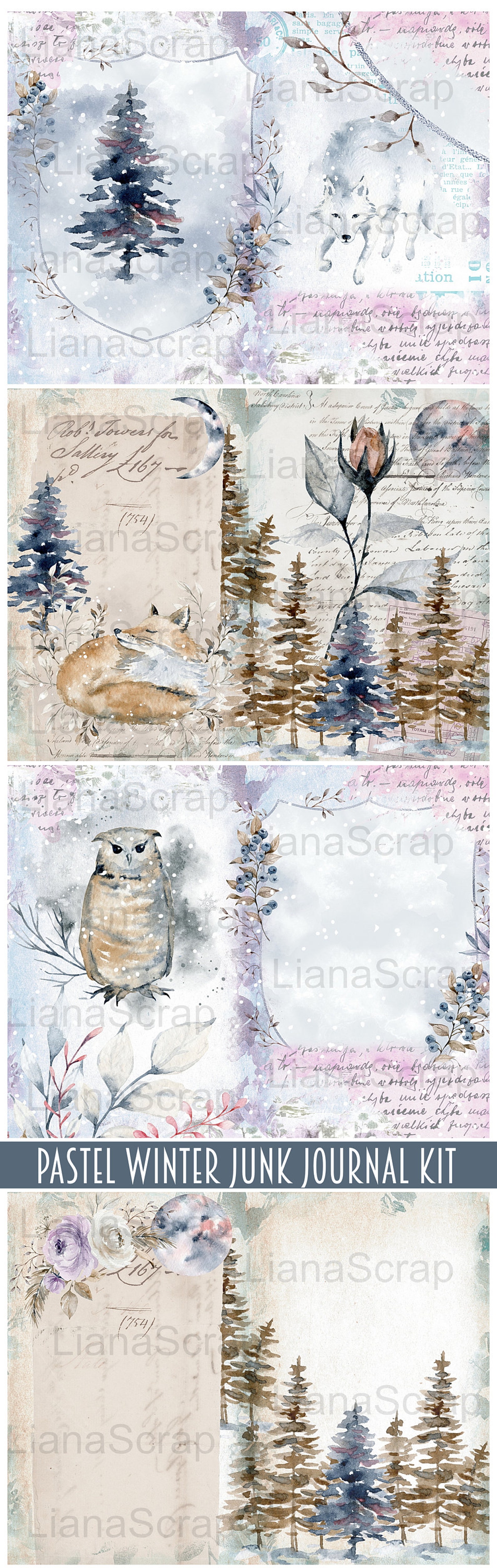 Pastel Winter Junk Journal Kit Winter Collage Printables - Etsy