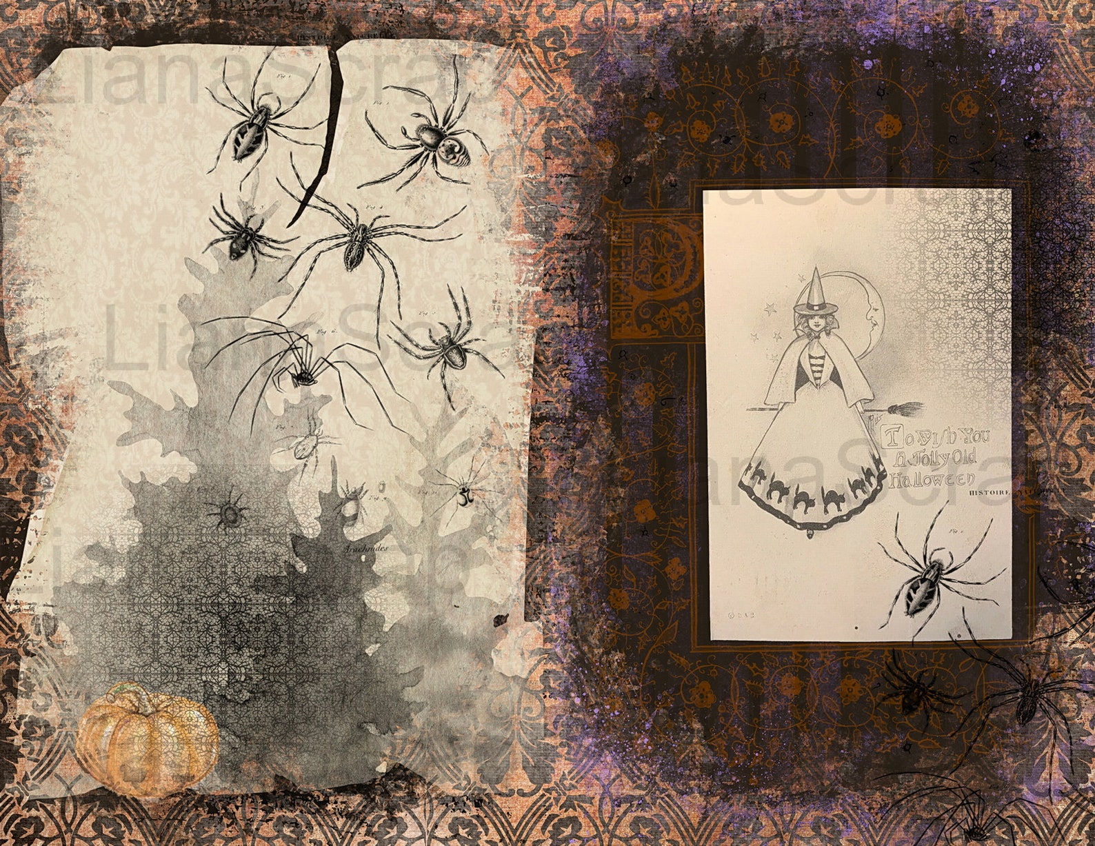 Halloween Spiders Junk Journal Digital Kit Printable Vintage | Etsy