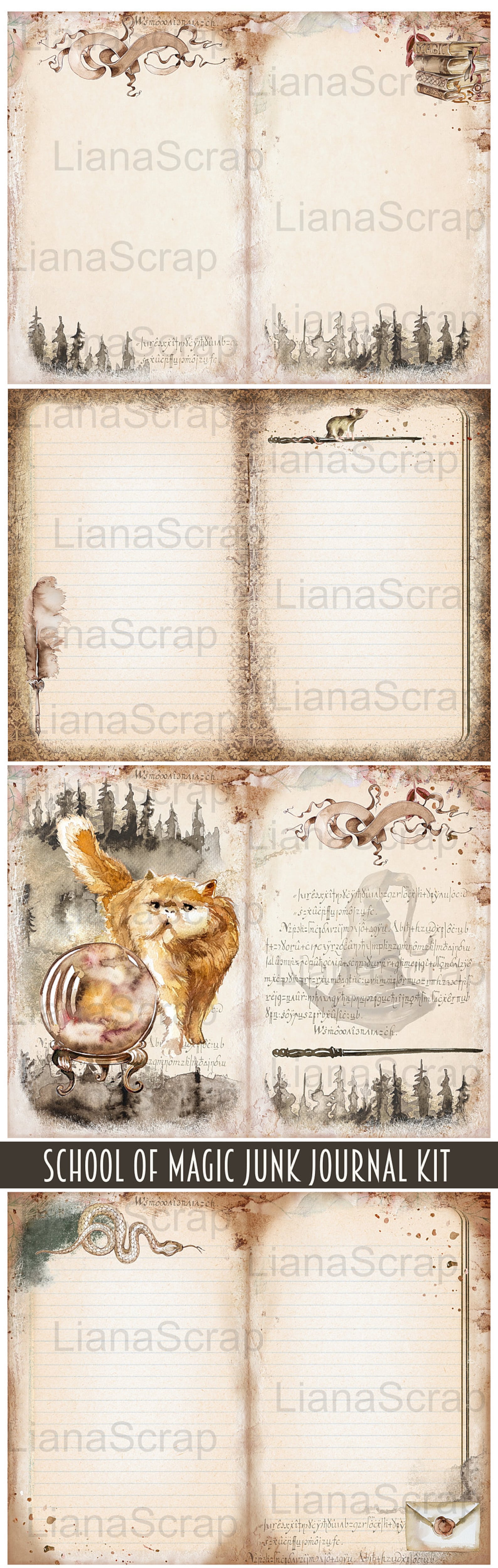 School of Magic Junk Journal Digital Kit Printable, Wizard Digital ...