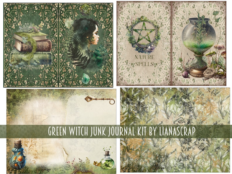 Green Witch Junk Journal Kit, Nature Spells, Collage Printables ...