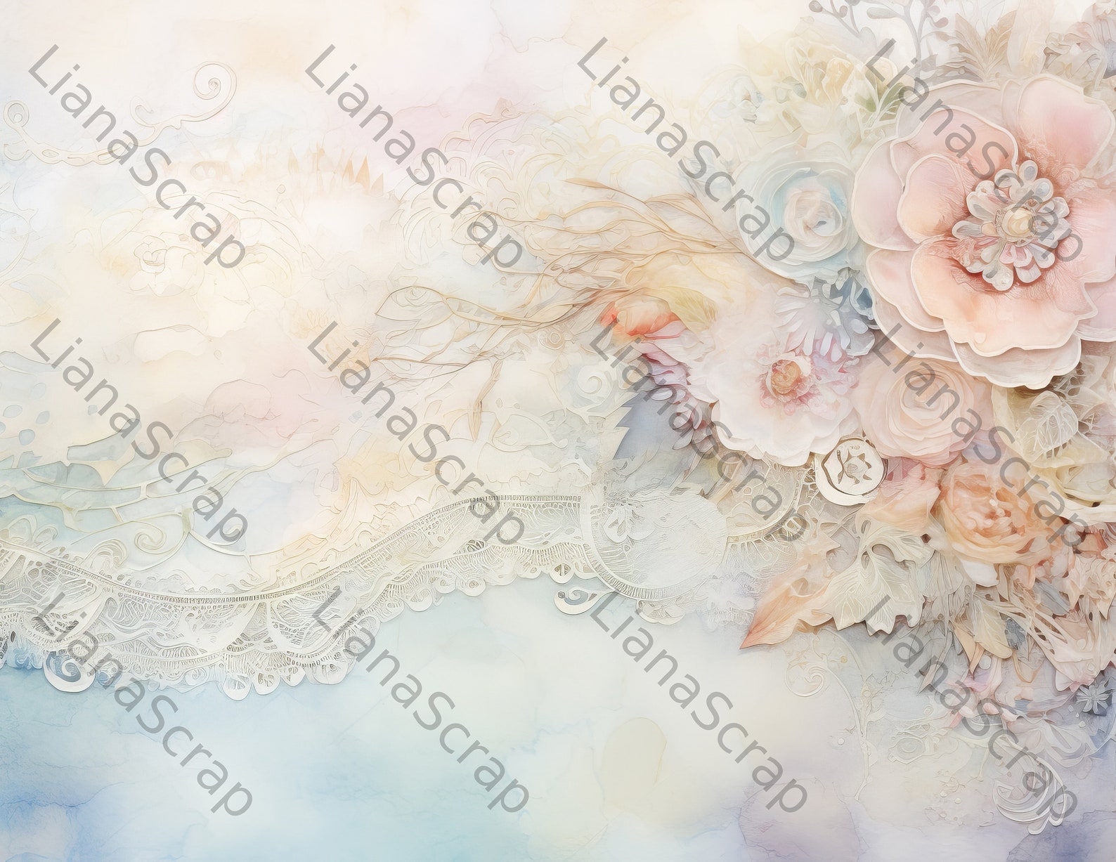 Soft Blue Lace Digital Junk Journal Background, Vintage Applique ...
