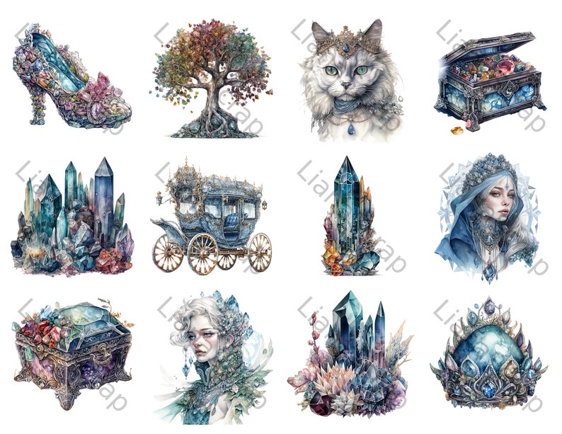 Crystal Princess Clipart PNG Set 24 Princess Clipart - Etsy