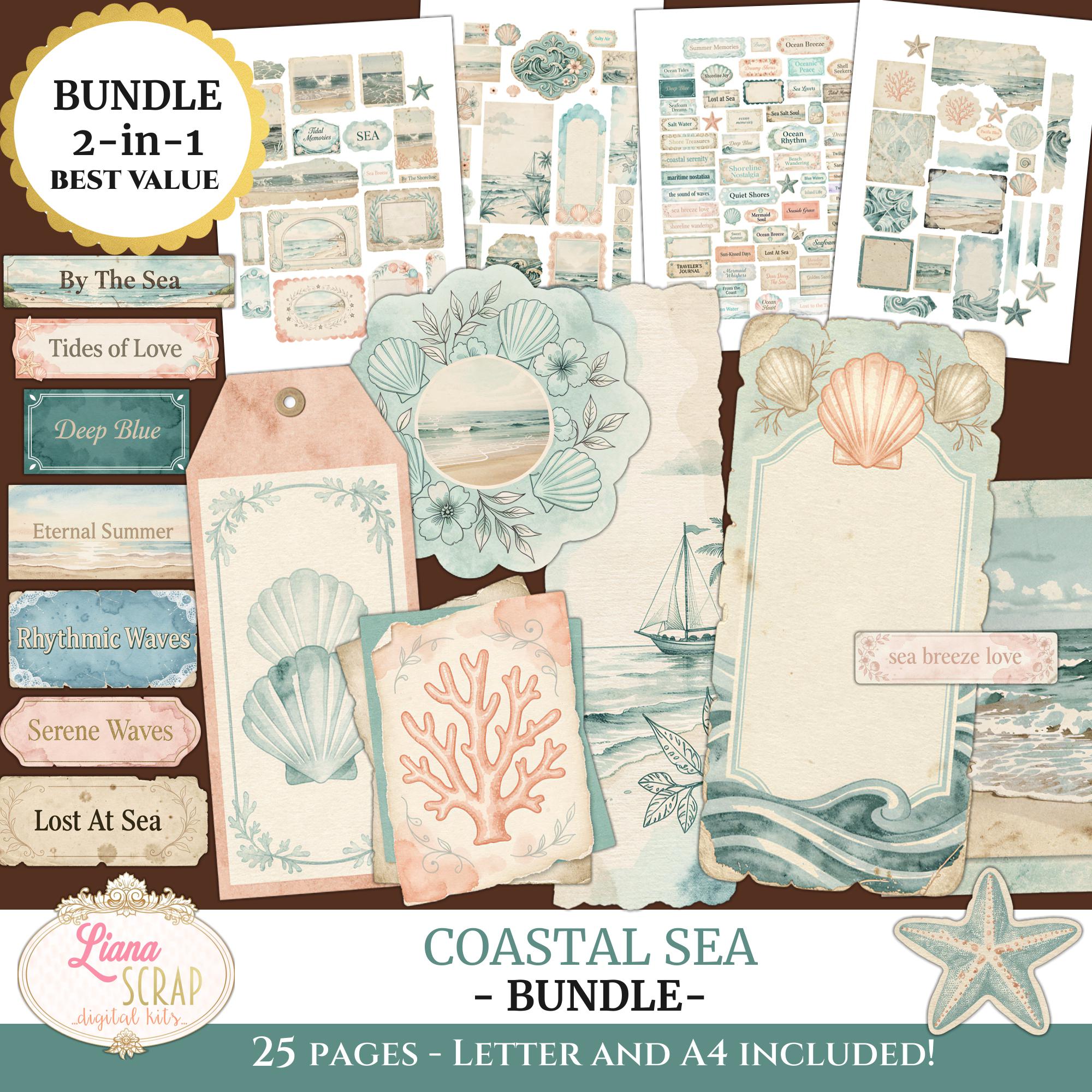 Coastal Sea Junk Journal Bundle 2-in-1, Printable Ocean Tags and Labels ...