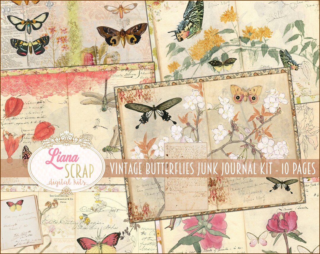 Vintage Butterflies Junk Journal Digital Kit Printable, Floral Digital ...