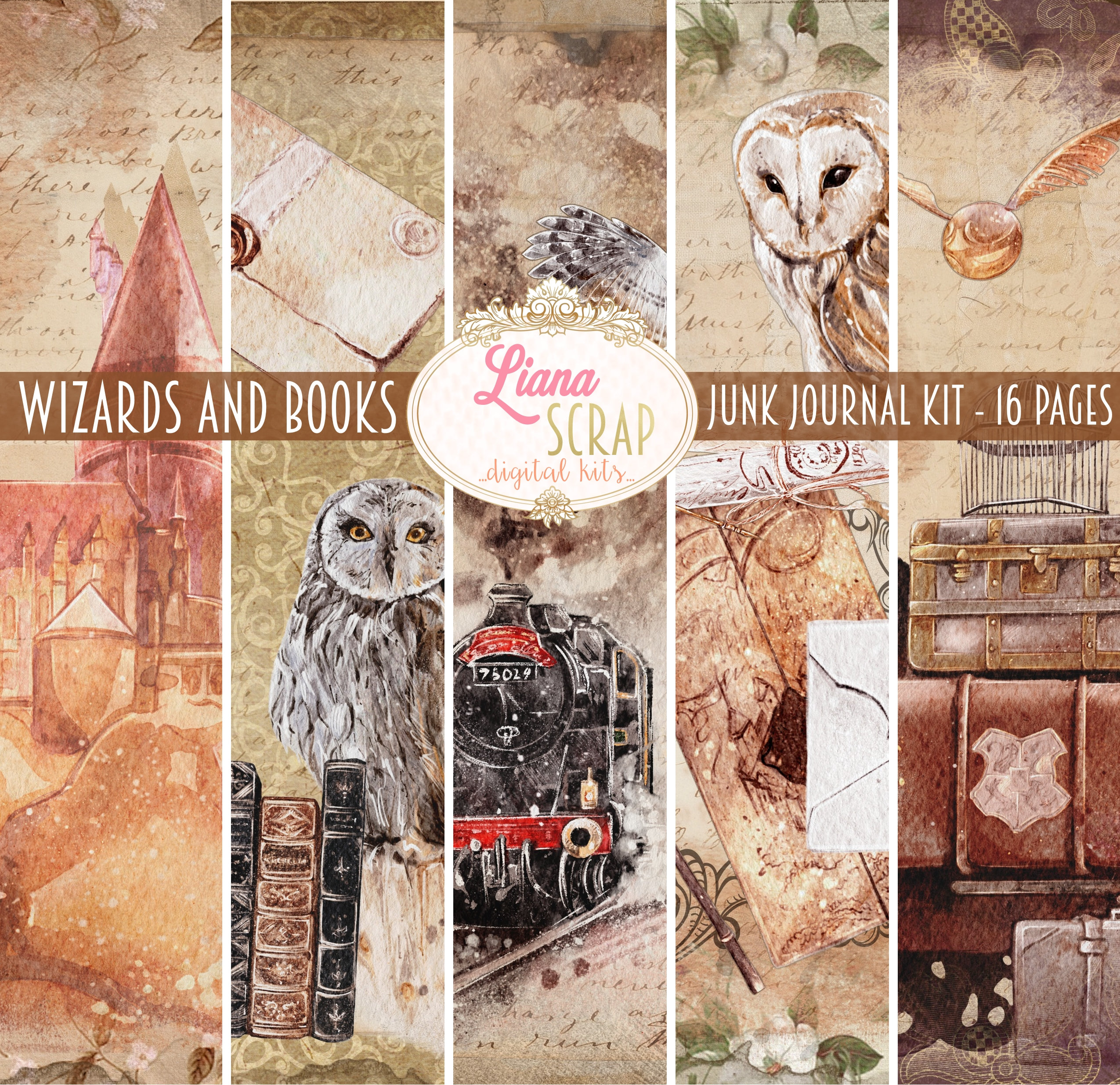 Wizards and Books Junk Journal Digital Kit Printable, Wizard Digital ...