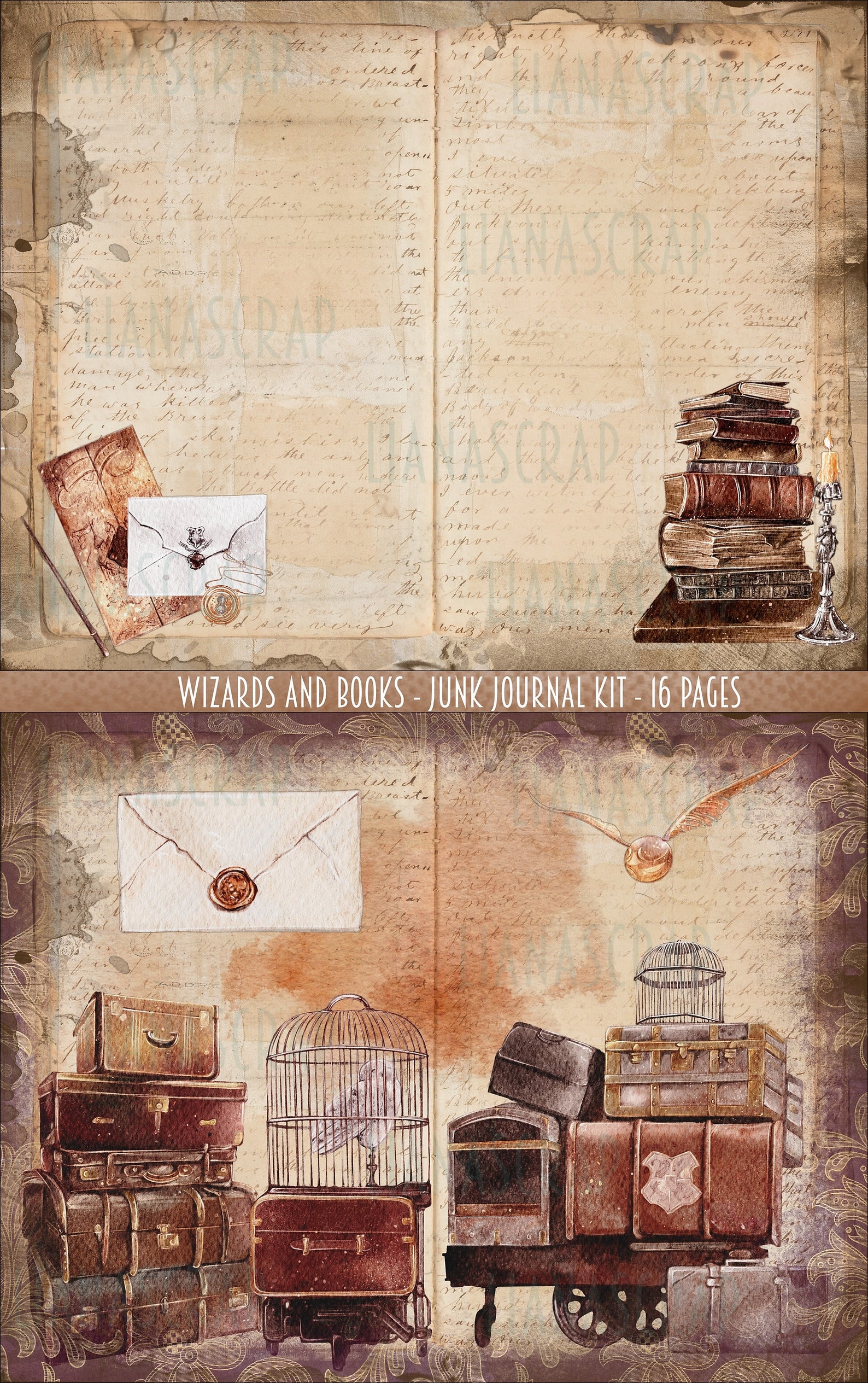 Wizards and Books Junk Journal Digital Kit Printable, Wizard Digital ...