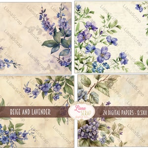 Beige and Lavender Vintage Paper, Digital Junk Journal Background, Junk ...