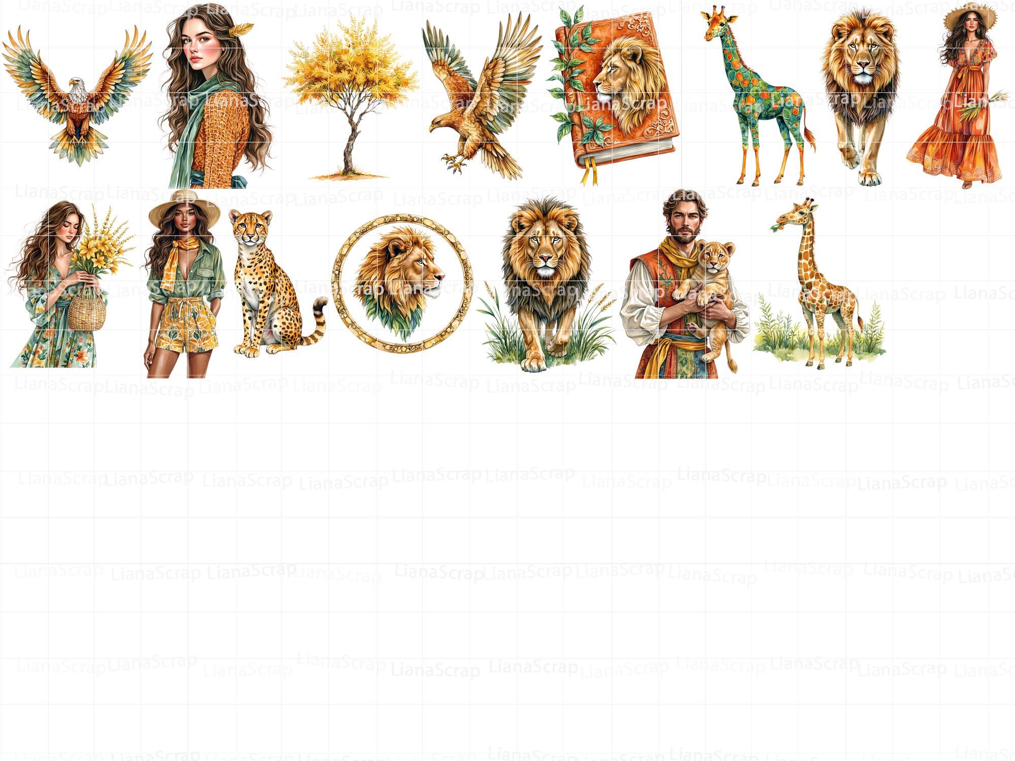 Safari Animals Clipart Bundle – African Savannah PNG Graphics (digital ...
