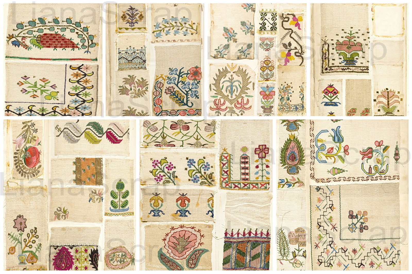 Vintage Embroidery Digital Paper Embroidery Collage Paper - Etsy