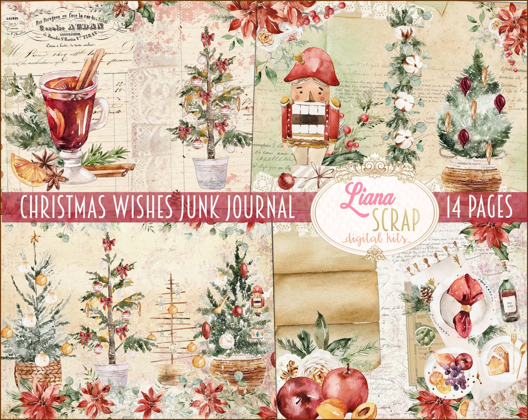 Christmas Wishes Junk Journal Kit, Winter Collage Printables, Digital ...