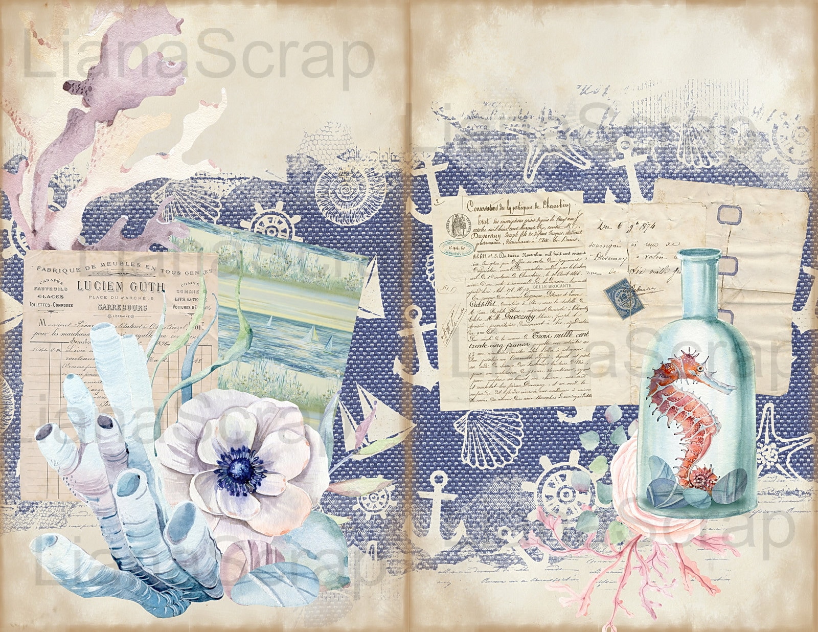 Sand and Sea Junk Journal Kit, Beach Printables, Seahorse Collage ...