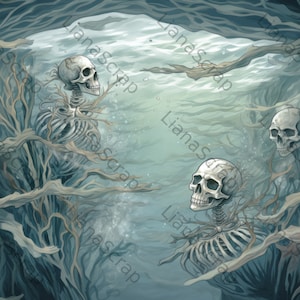 Cursed Ocean Background Paper, Haunted Underwater Collage Printable ...