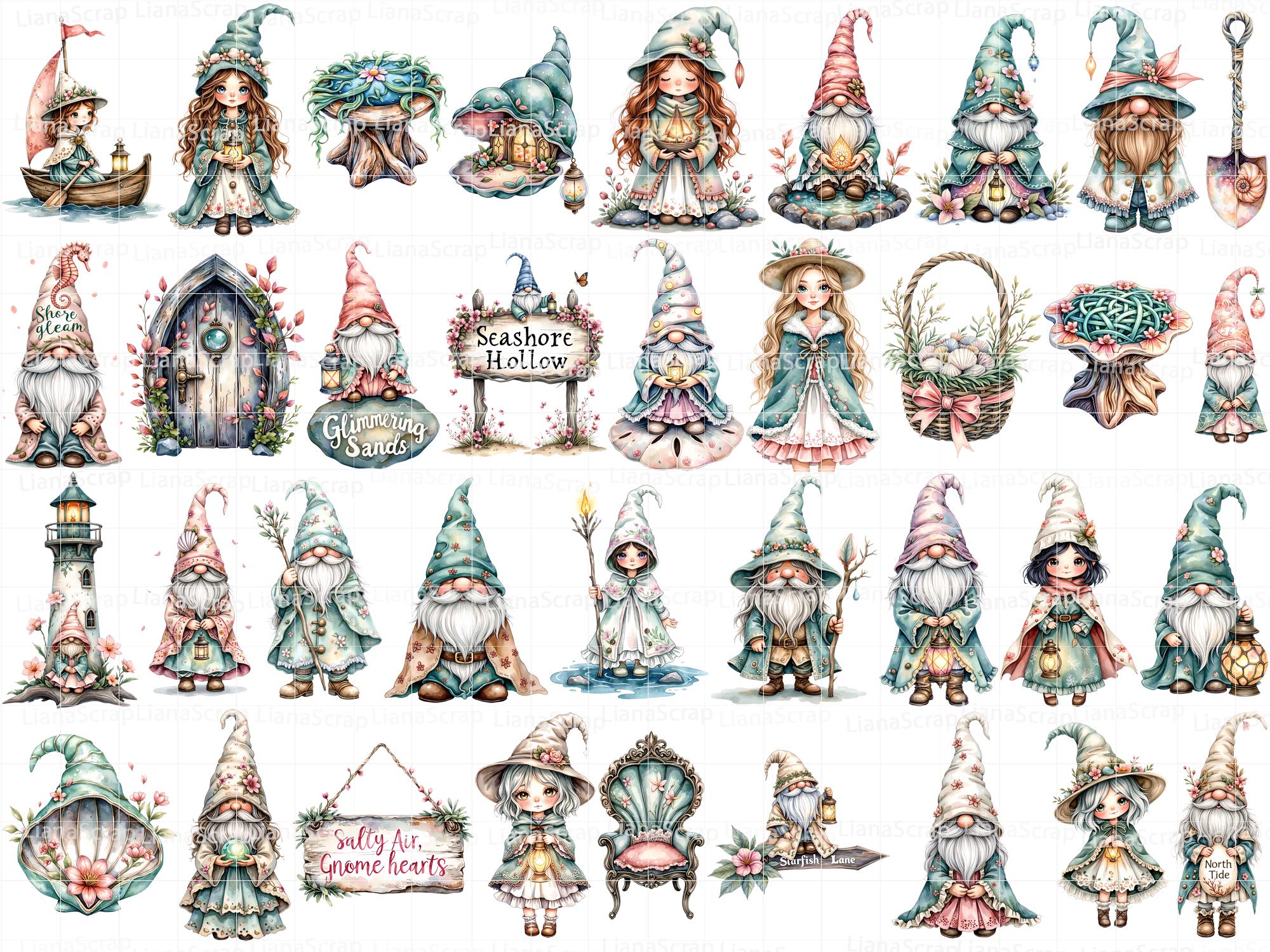 Coastal Gnomes Clipart Set – Watercolor Beach Illustrations (PNG) - Etsy