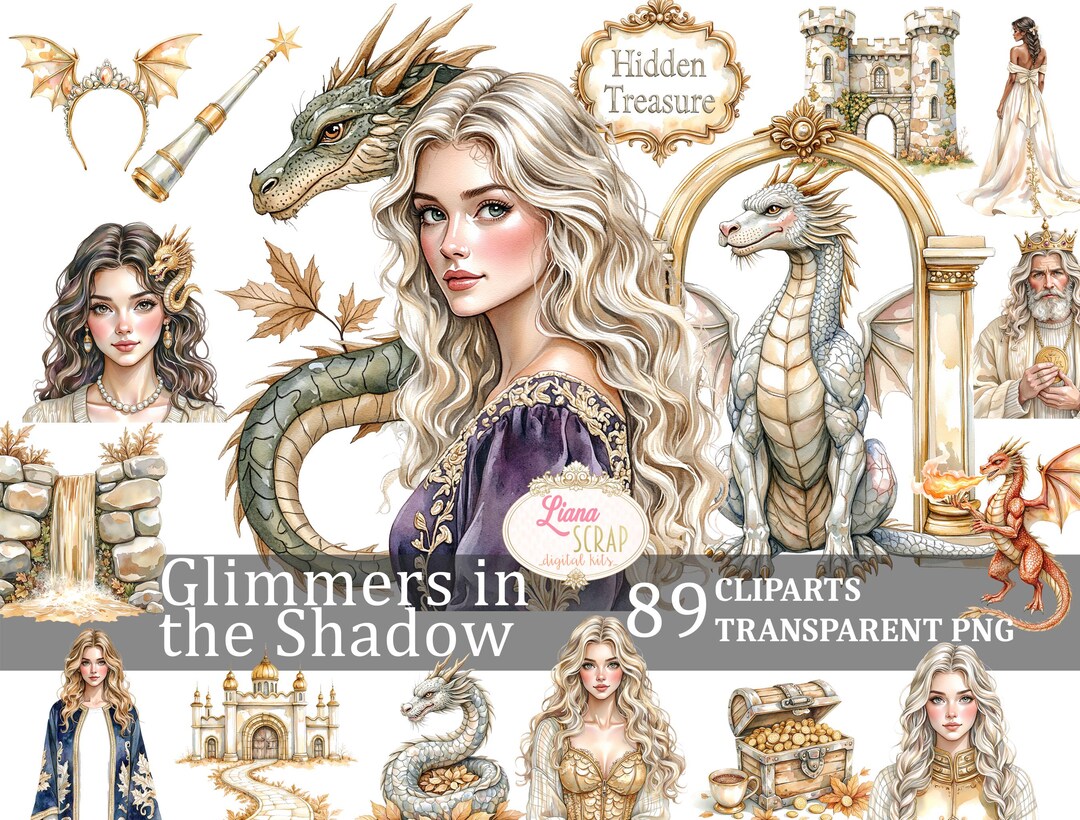 Watercolor Fantasy Clipart Set – Dragons, Princesses, Castles (PNG) - Etsy