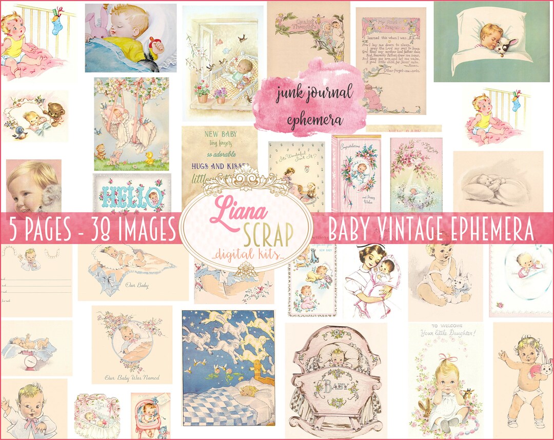 Baby Ephemera Printables, Vintage Baby Illustrations Digital Collage ...