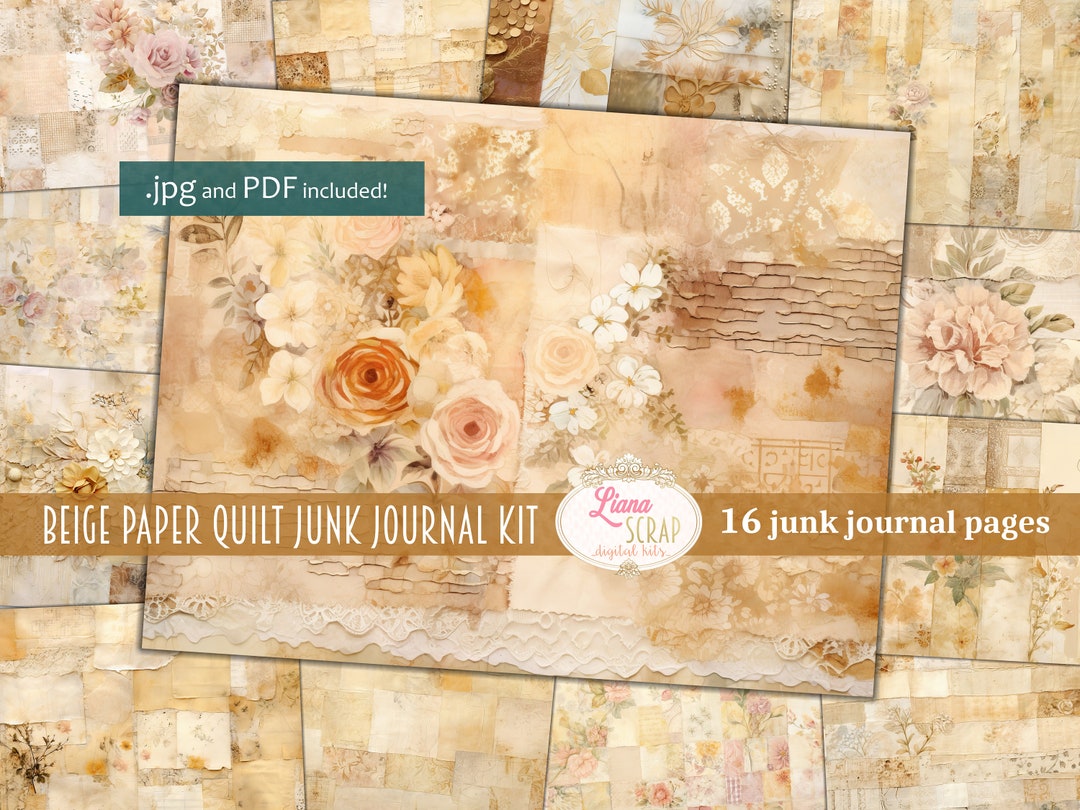 Beige Paper Quilt Digital Junk Journal Background, Quilted Collage ...
